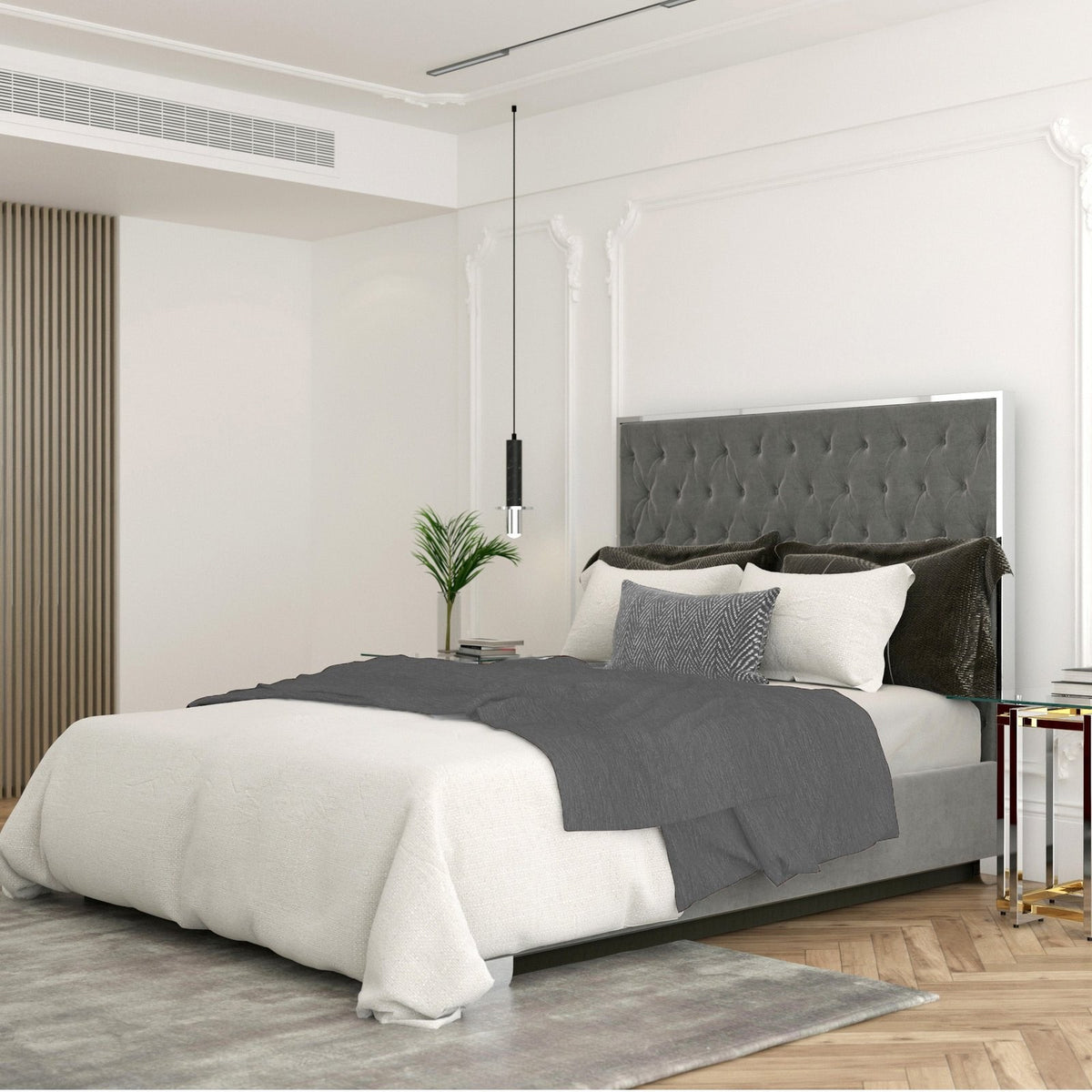 Worldwide Home Furnishings Lucille-60'' Bed-Grey/Silver 60" Queen Bed ...