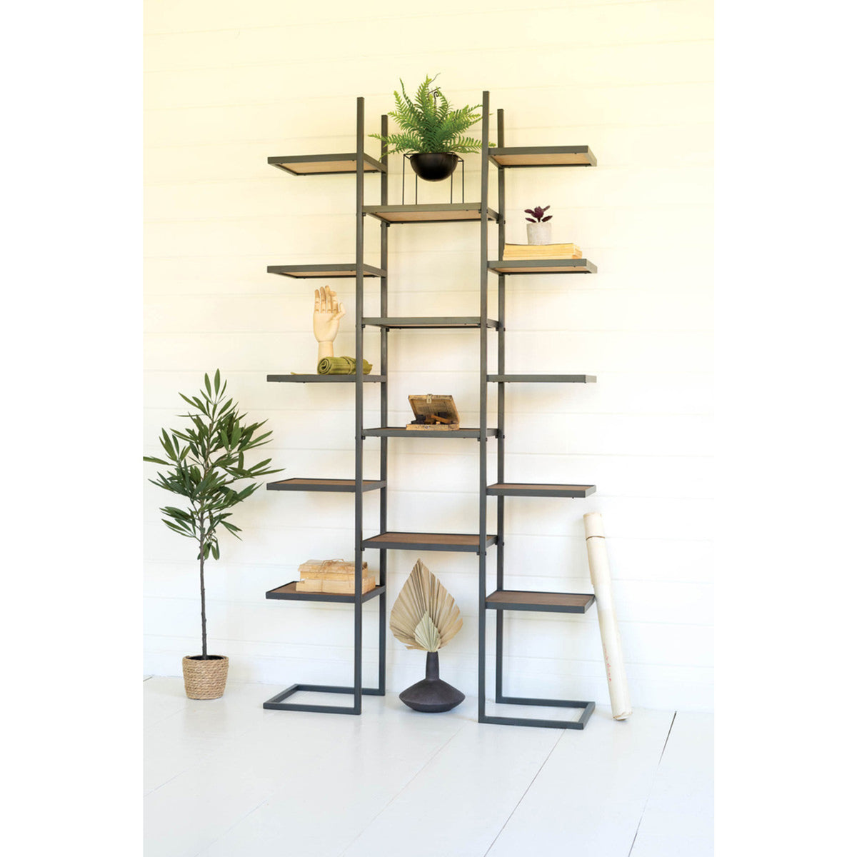 Kalalou Metal Wood Tall Geometric Display Shelves — Archic Furniture