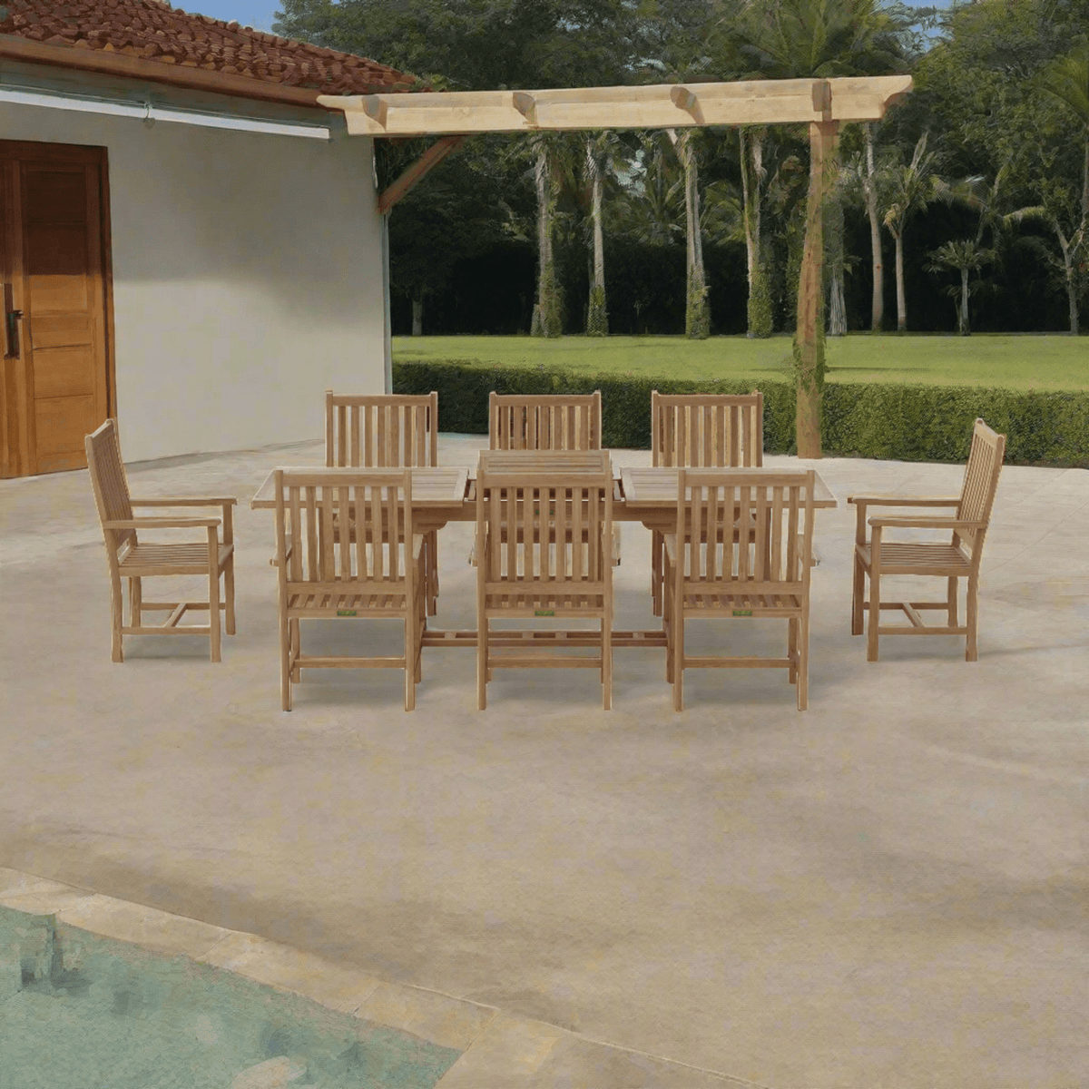 Anderson Teak Bahama Wilshire Armchair 9-Pieces Extension Dining Set S ...