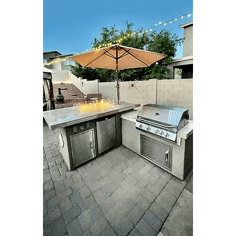 Kokomo Baja/Fire L-Shaped BBQ Island with Fire-pit, 4 Burner BBQ, Outd ...