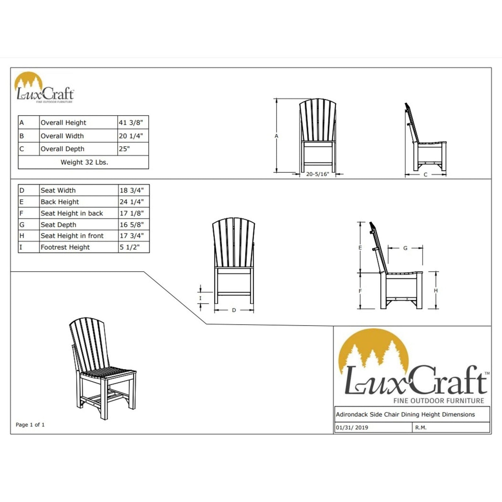 LuxCraft Adirondack Dining Height Poly Side Chair — Archic Furniture