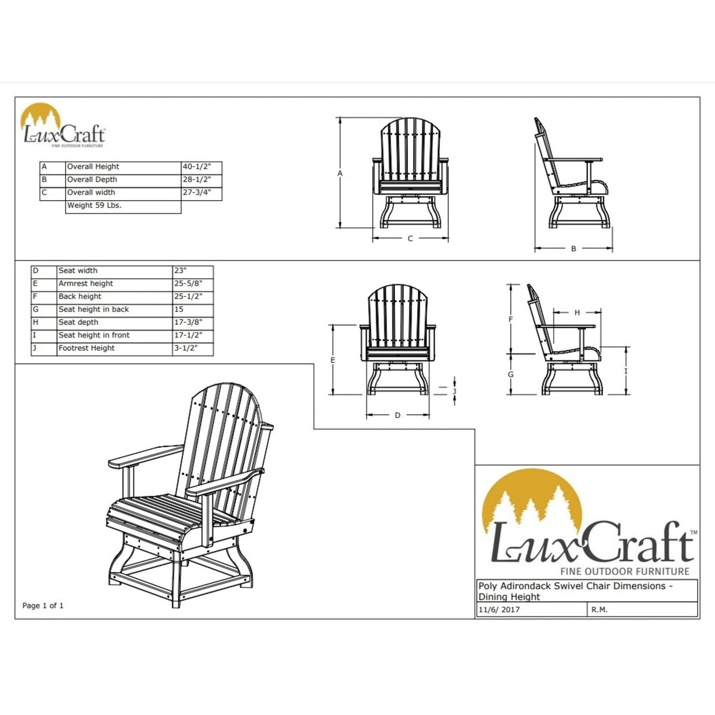 LuxCraft Adirondack Dining Height Poly Swivel Chair — Archic Furniture