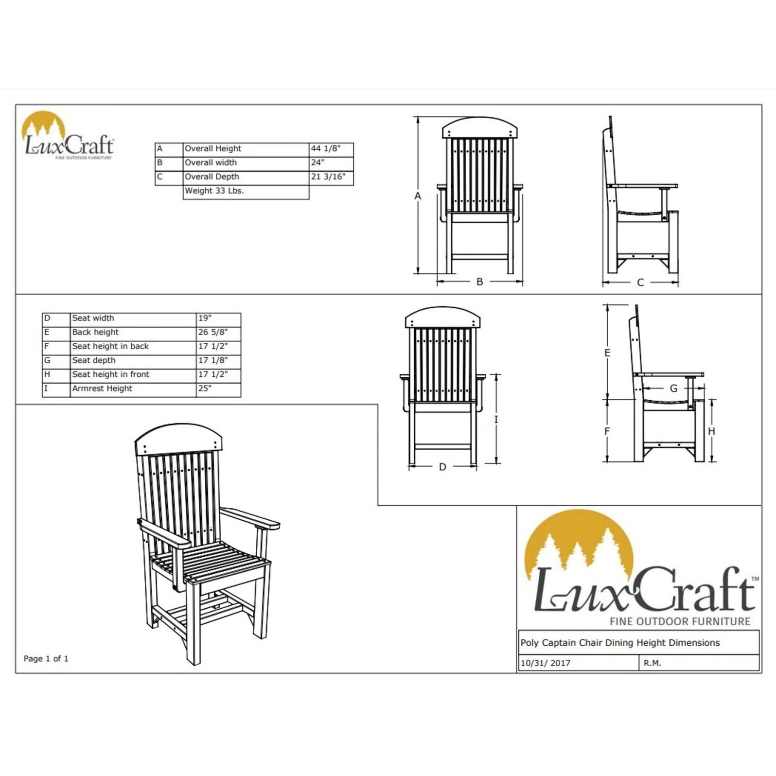 LuxCraft Dining Height Poly Captain Chair — Archic Furniture