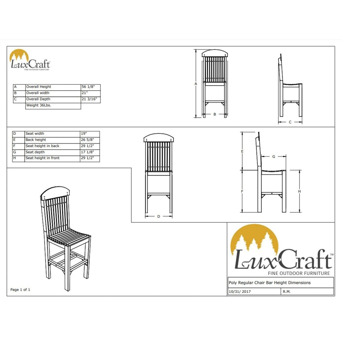 LuxCraft Regular Bar Height Chair — Archic Furniture