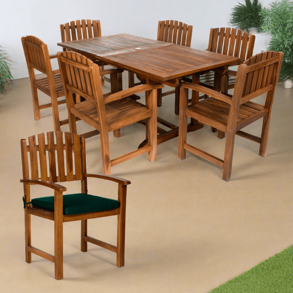 All Things Cedar 7-Piece Twin Butterfly Leaf Teak Extension Table Dini — Archic Furniture