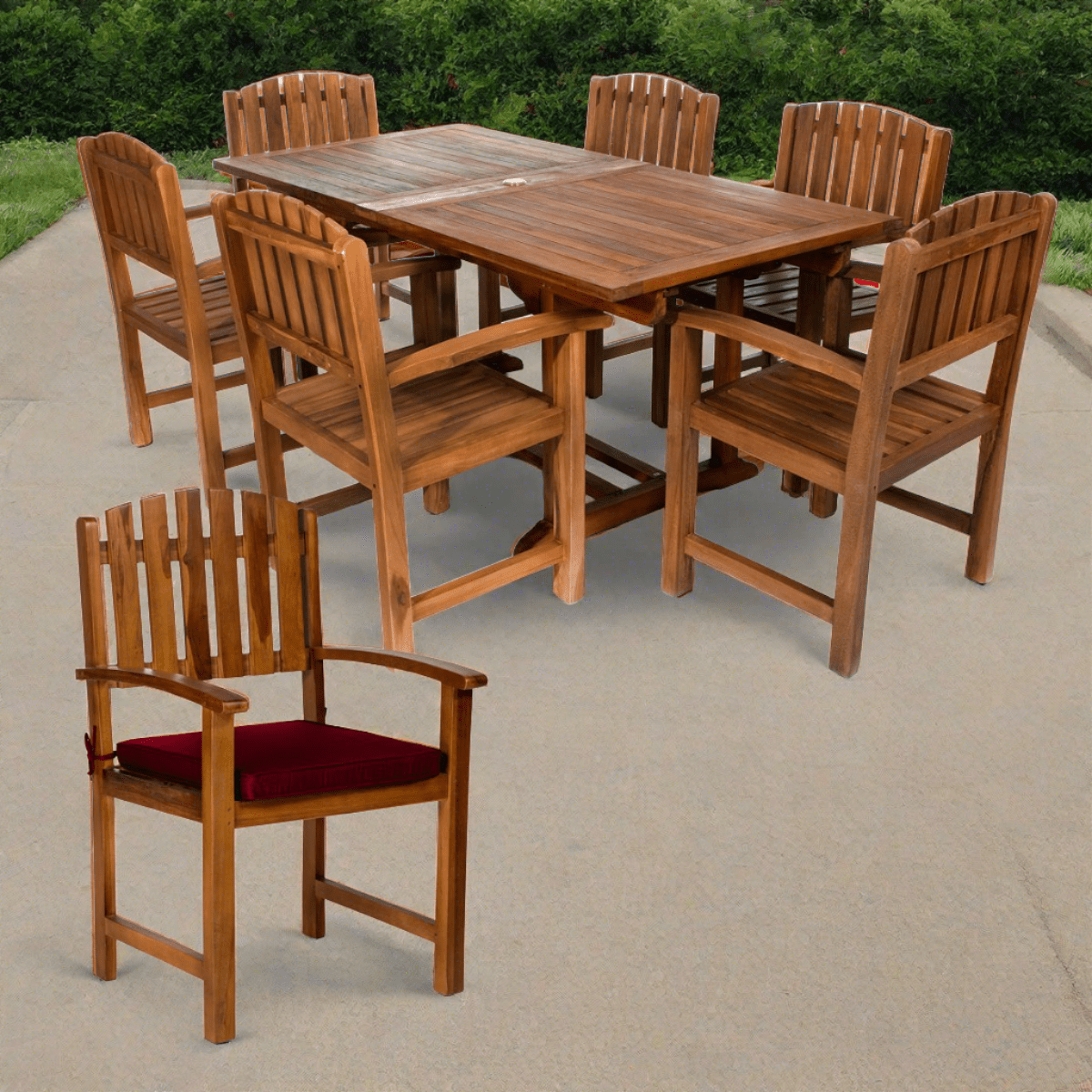 All Things Cedar 7-Piece Twin Butterfly Leaf Teak Extension Table Dini — Archic Furniture