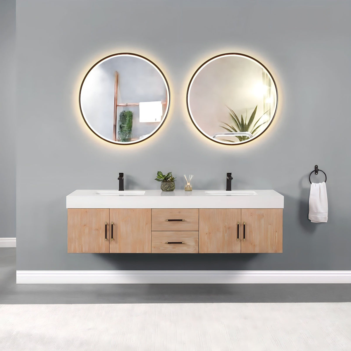 Altair Design Corchia 72" Wall-mounted Double Bathroom Vanity in Light ...