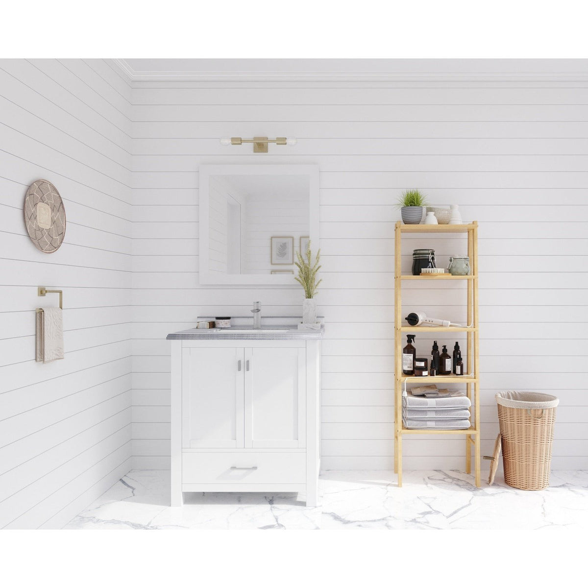 Laviva Wilson 30" White Bathroom Vanity with White Stripes Marble Coun ...