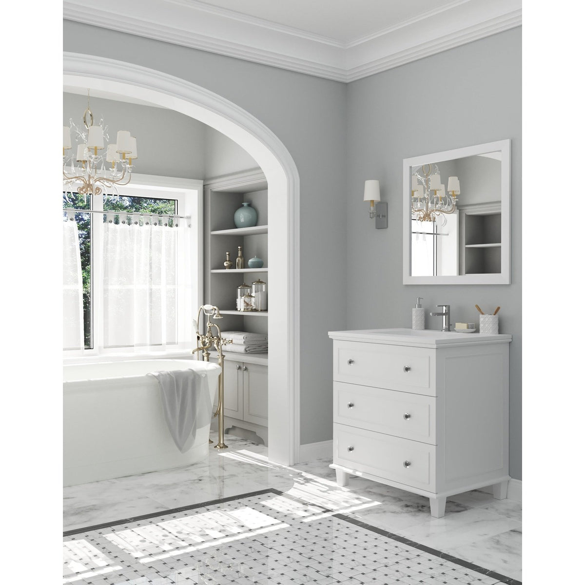 Laviva Luna 30" White Bathroom Vanity with Matte White VIVA Stone Soli ...