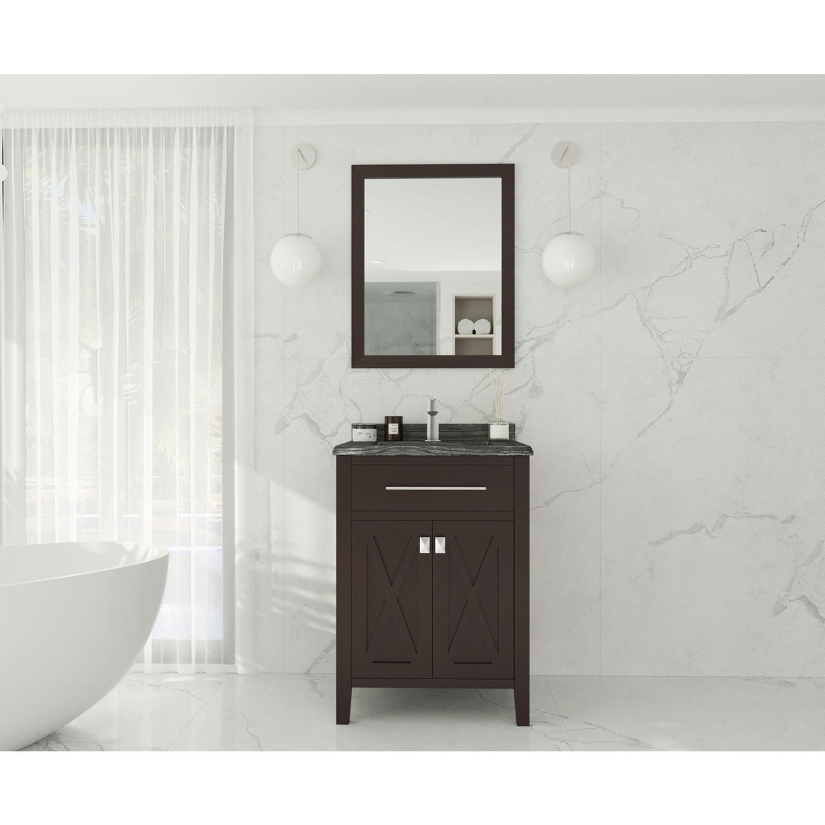 Laviva Wimbledon 24" Brown Bathroom Vanity with Black Wood Marble Coun ...