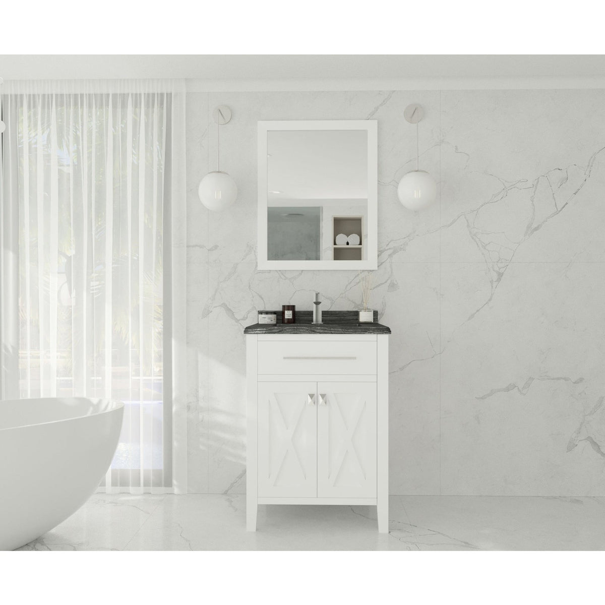 Laviva Wimbledon 24" White Bathroom Vanity with Black Wood Marble Coun ...