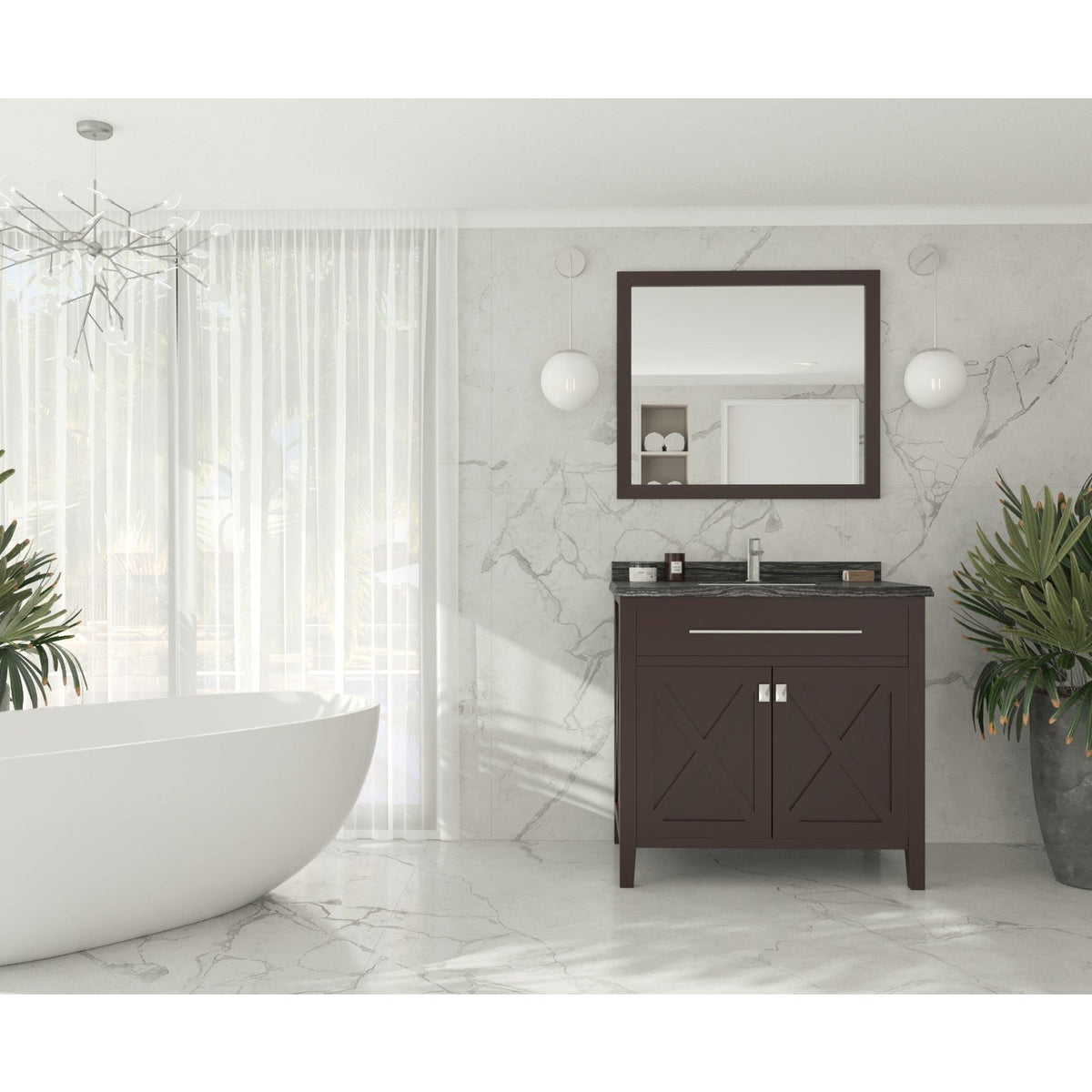 Laviva Wimbledon 36" Brown Bathroom Vanity with Black Wood Marble Coun ...