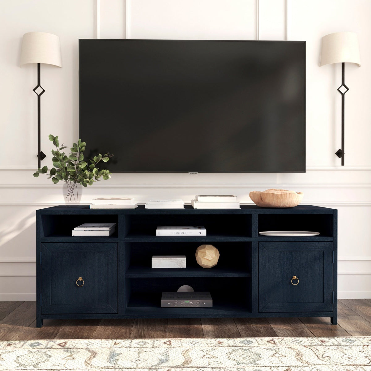 Butler Specialty Company Lark Wood 65"" TV Stand with Storage, Navy Bl