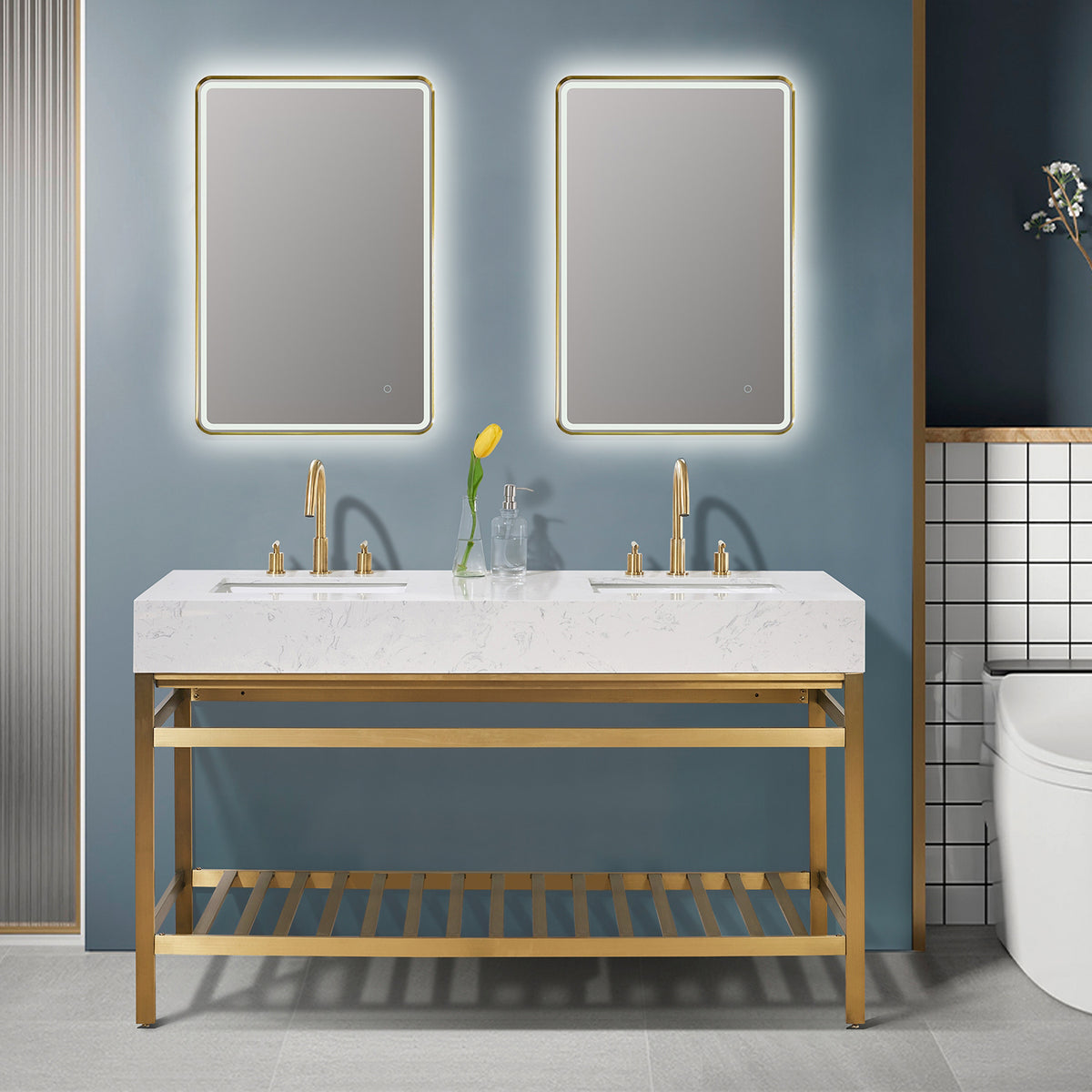 Altair Design Merano 60" Double Stainless Steel Vanity Console in Brus ...