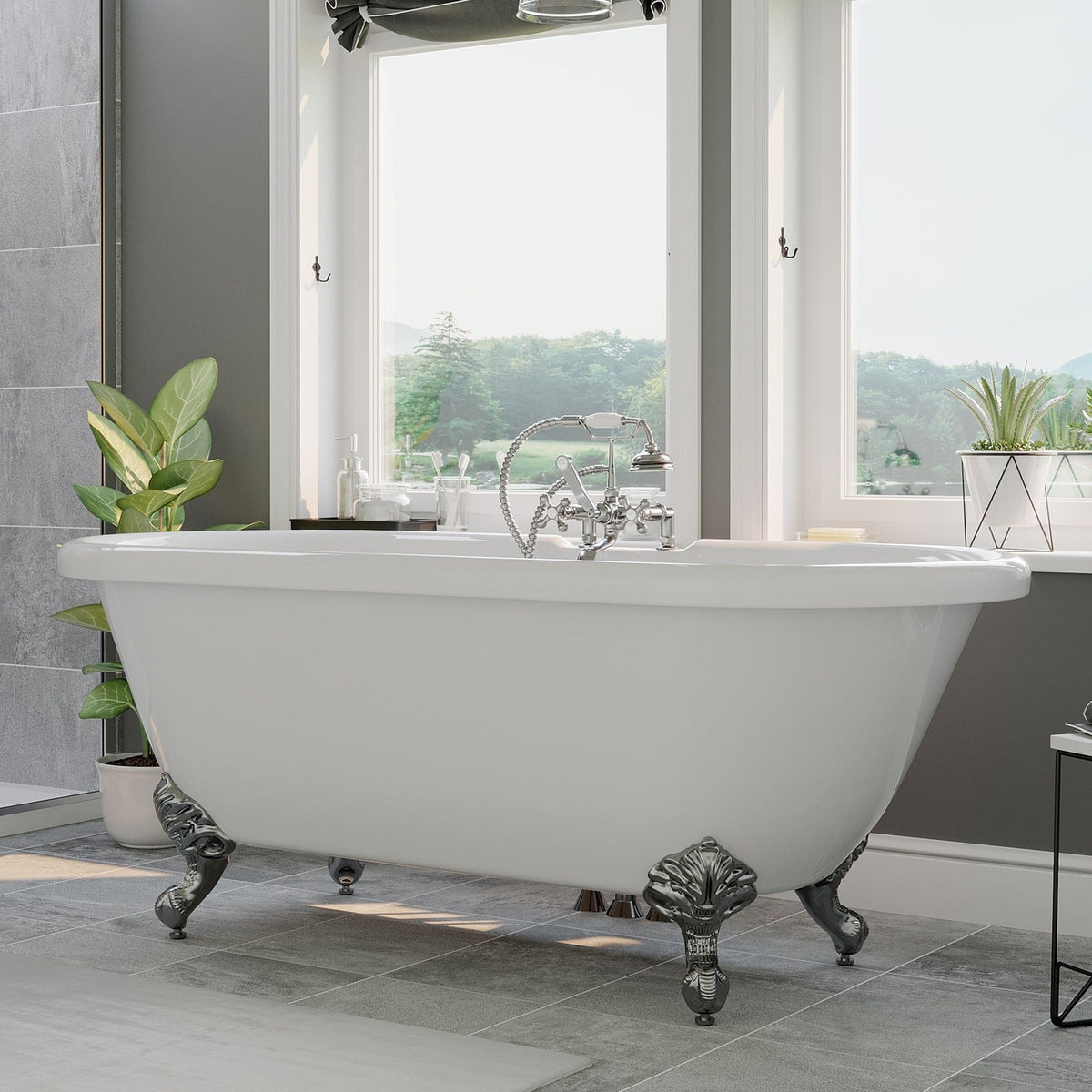 Cambridge Plumbing Acrylic Double Ended Clawfoot Soaking Tub and Compl