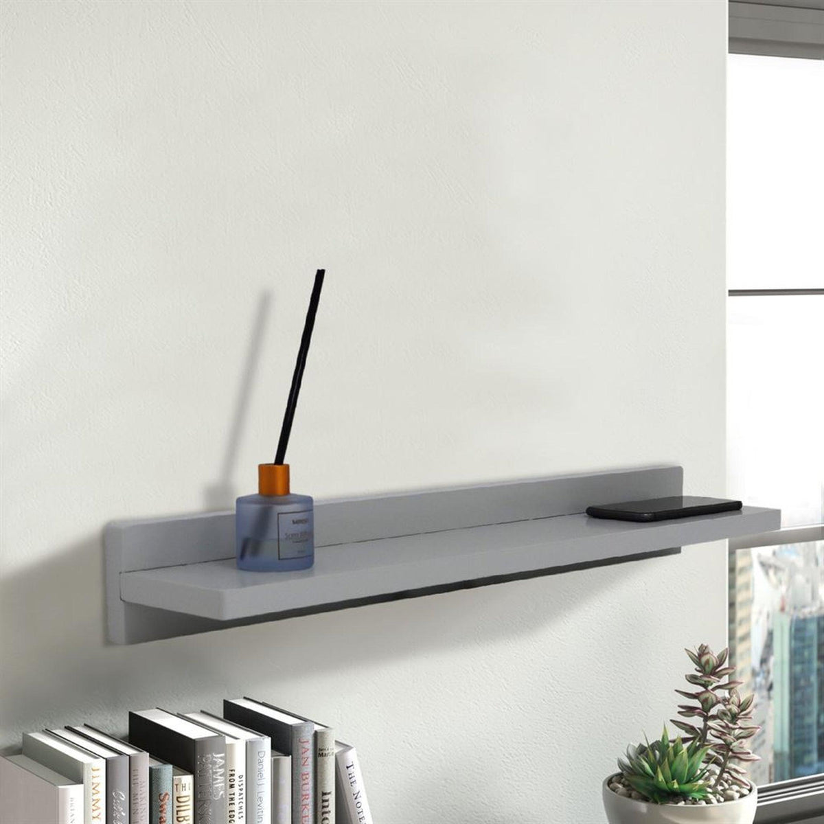 Bellaterra Home 24" Light Gray Rectangle Wall-Mounted Solid Rubber Woo ...