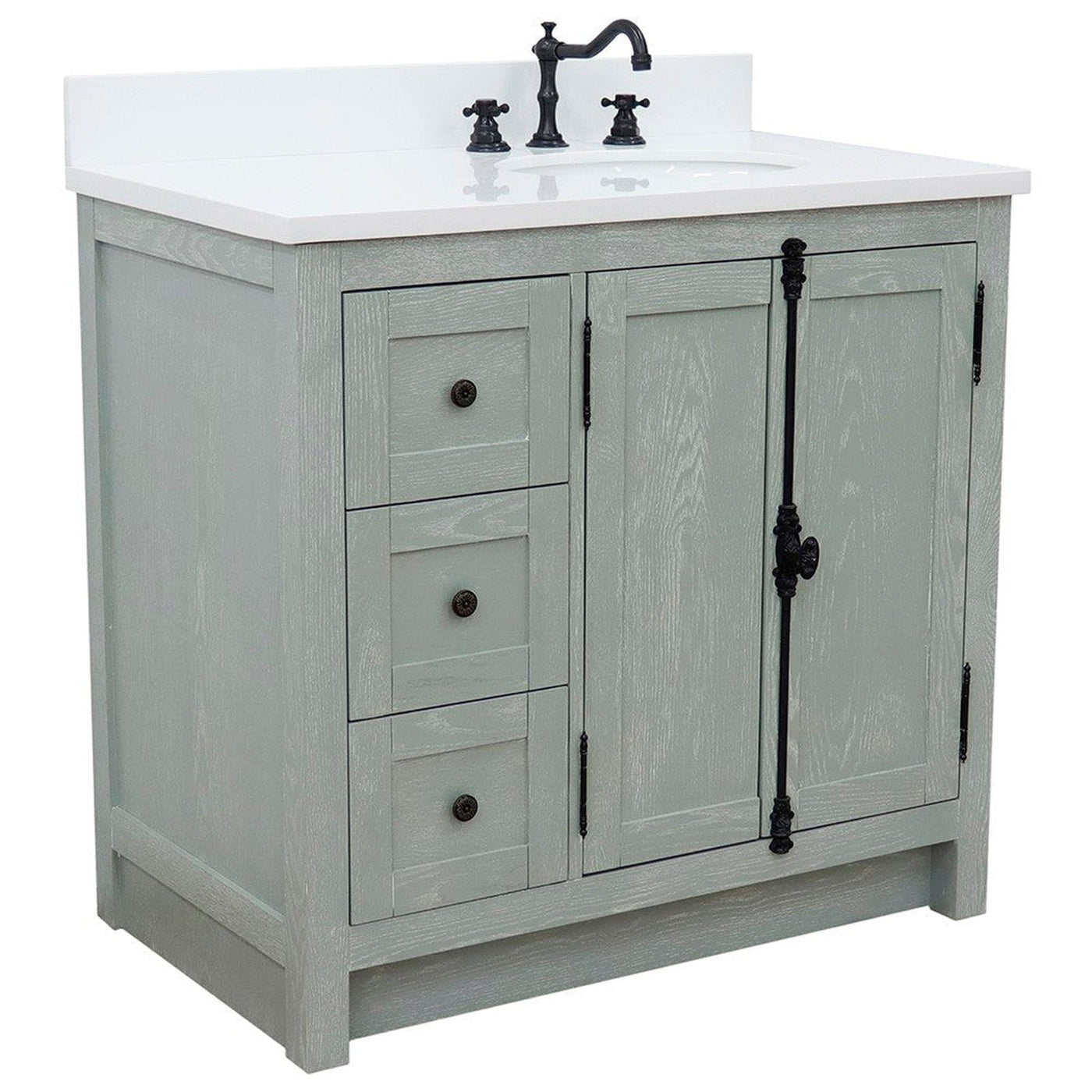 Bellaterra Home Plantation 37" 2-Door 3-Drawer Gray Ash Freestanding V ...