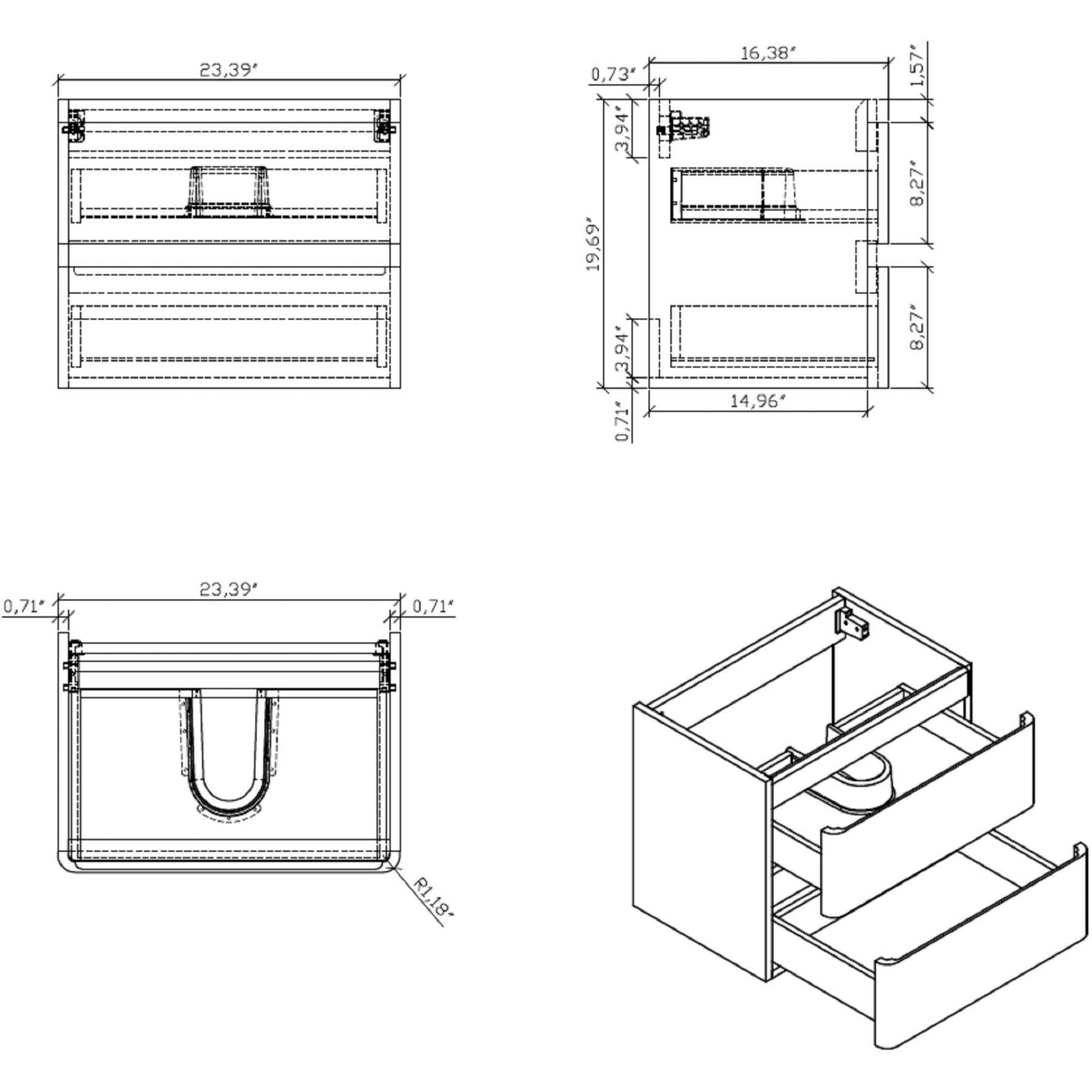 Eviva Glazzy 24" Wall Mount Modern Bathroom Vanity — Archic Furniture